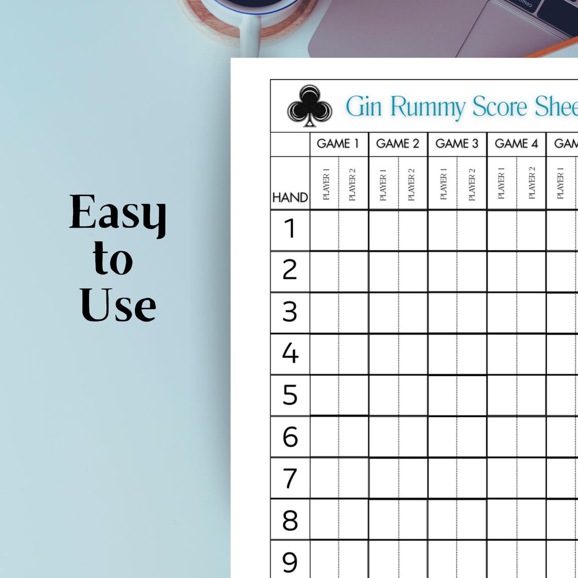 Gin Rummy Score Sheet, Printable Score Sheet, Gin Rummy Instant ...