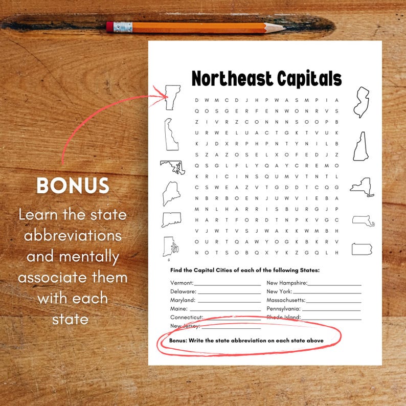 State Capitals Word Searches, Printable Puzzles, 50 States Bundle ...