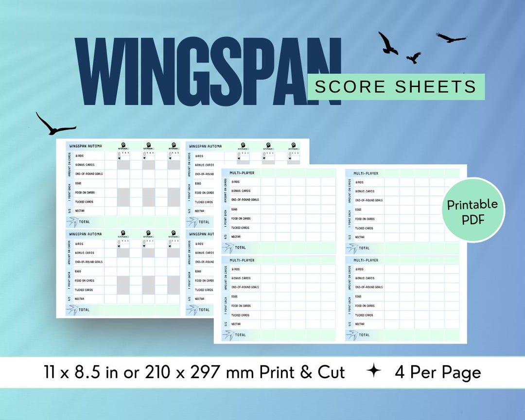 Wingspan Score Sheet, Printable Score Sheet, Instant Download, Wingspan ...