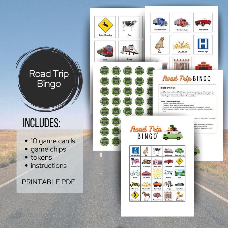 Road Trip Bingo Printable, Road Trip Games, Family Car Games, Road Trip ...