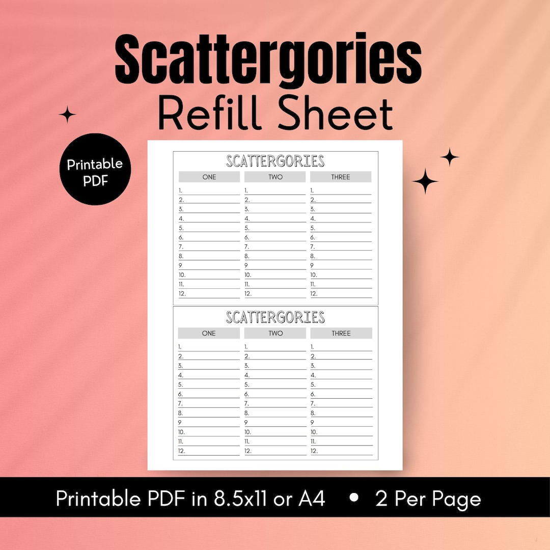 Scattergories Game Refill Sheet | Scatergories Replacement Sheet ...