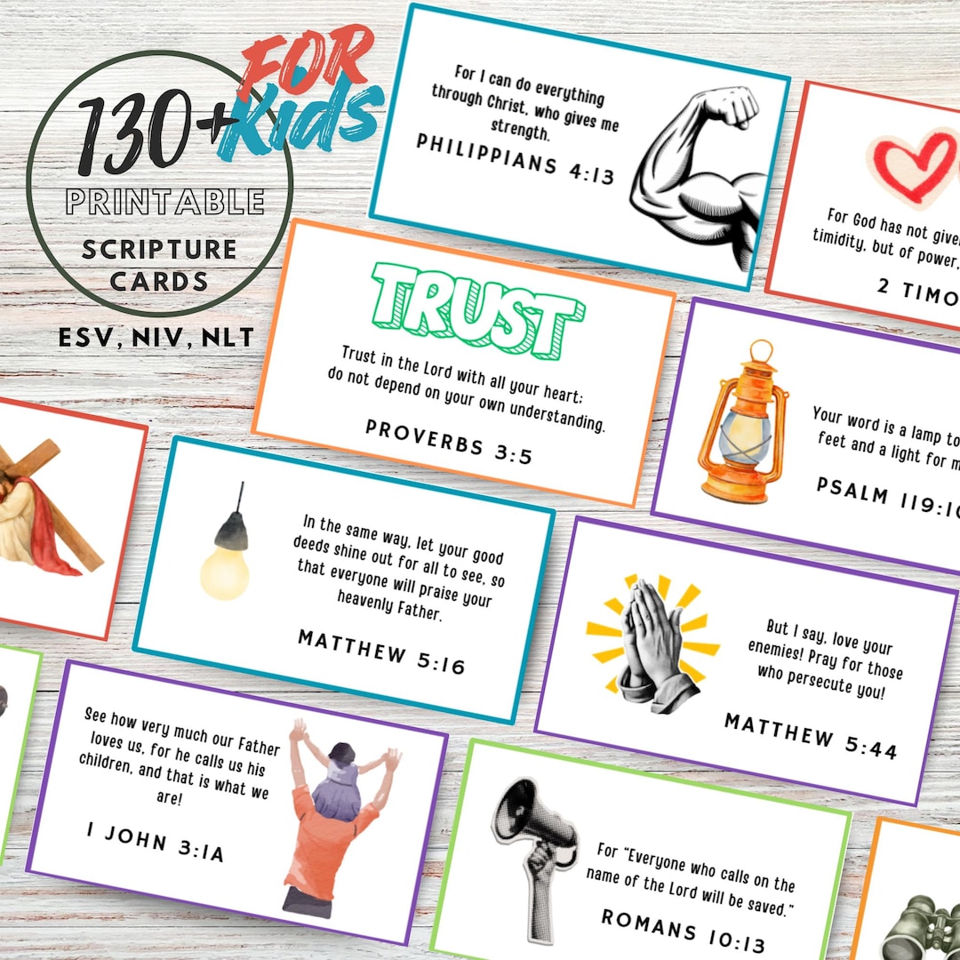 Printable Scripture Cards for Kids Set of 130+ Bible Verses for ...