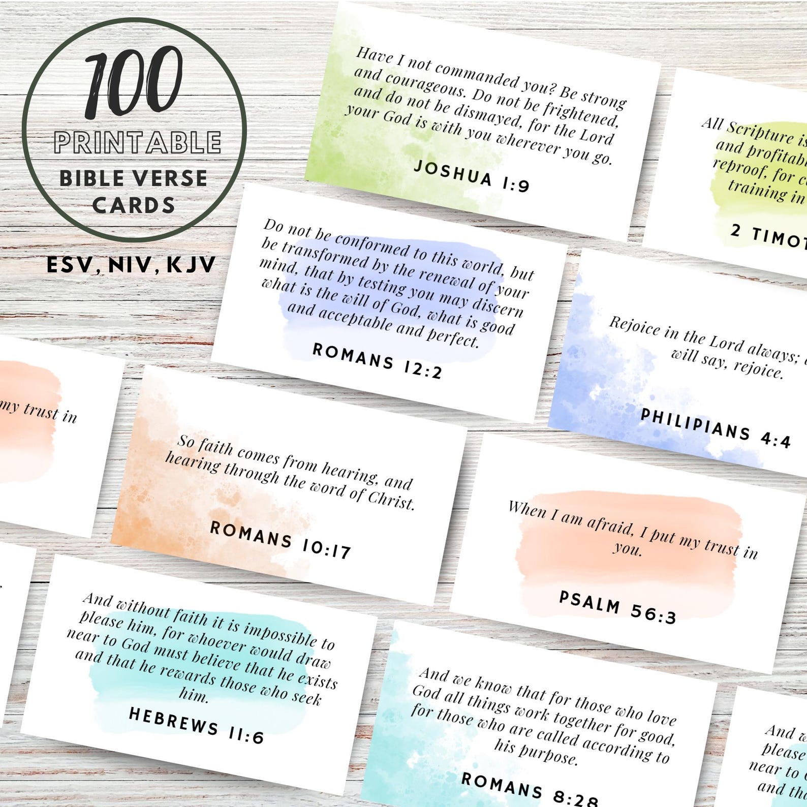 100 Printable Bible Verse Cards, Bible Memory Verses, Bible Verse ...