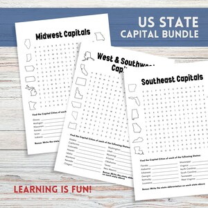 State Capitals Word Searches, Printable Puzzles, 50 States Bundle, US ...