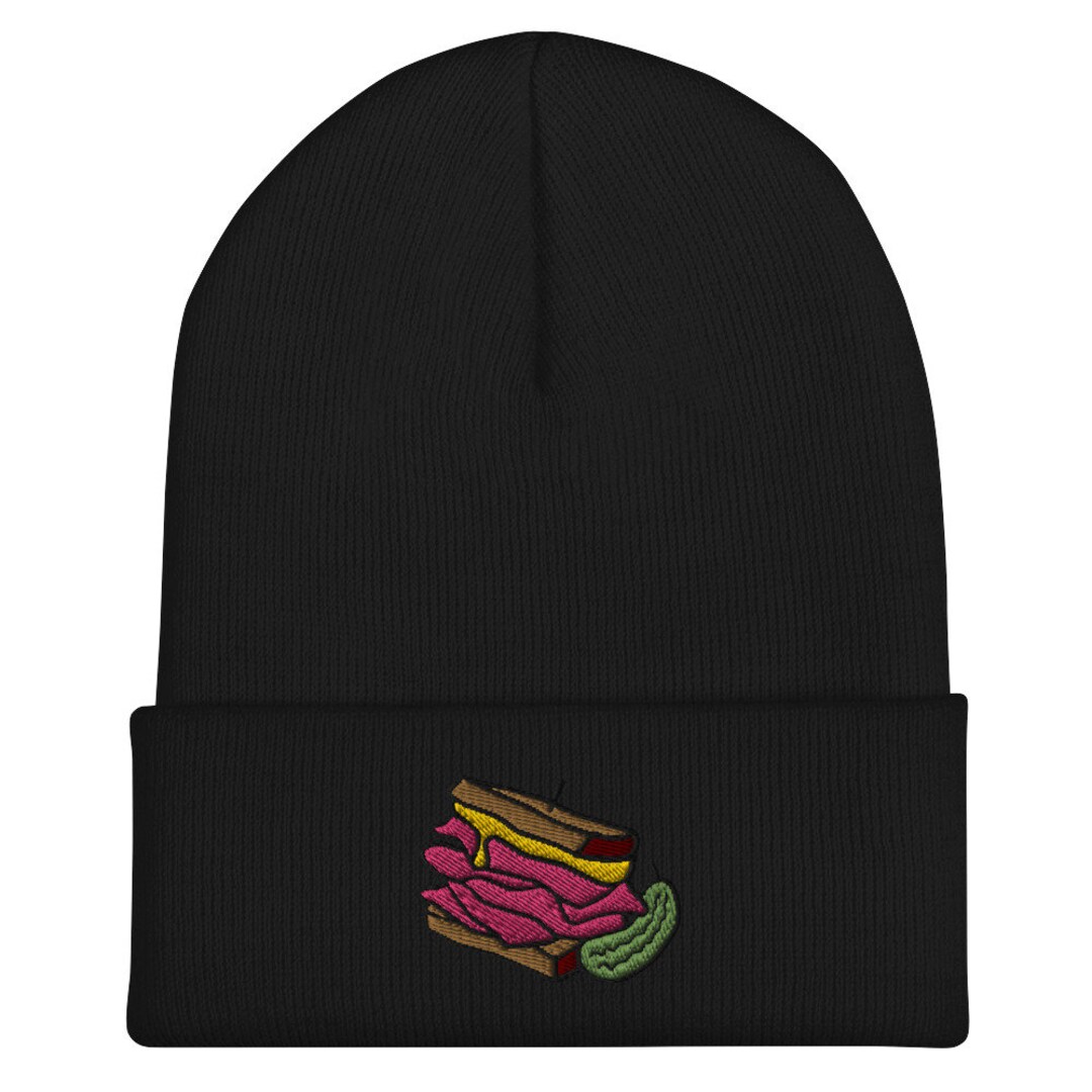Pastrami Sandwich and Sour Pickle Embroidered Cuffed Beanie | Kosher ...