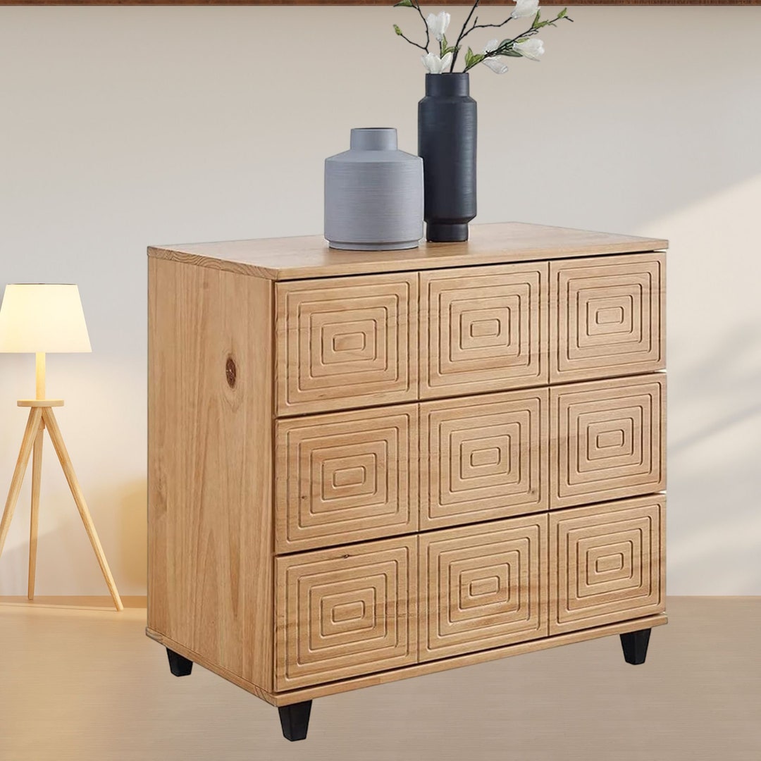 Solid Wood Drawer Dresser Mix Color Modern Chests of 3 Drawers, Storage ...