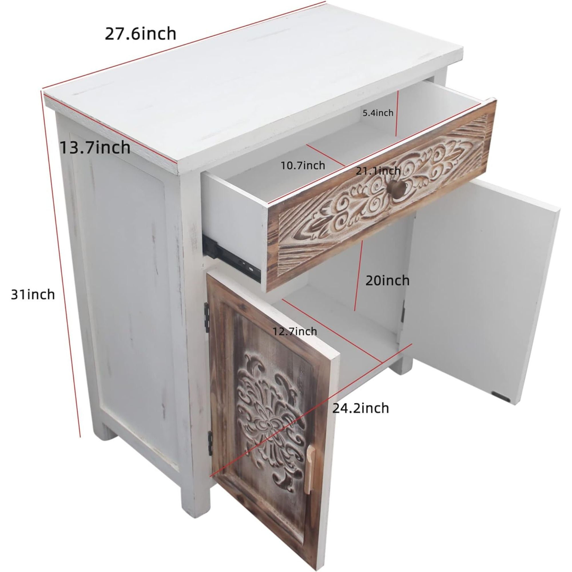 Hand Carved Wood Storage Cabinet Farmhouse Rustic Wood Cabinet White ...