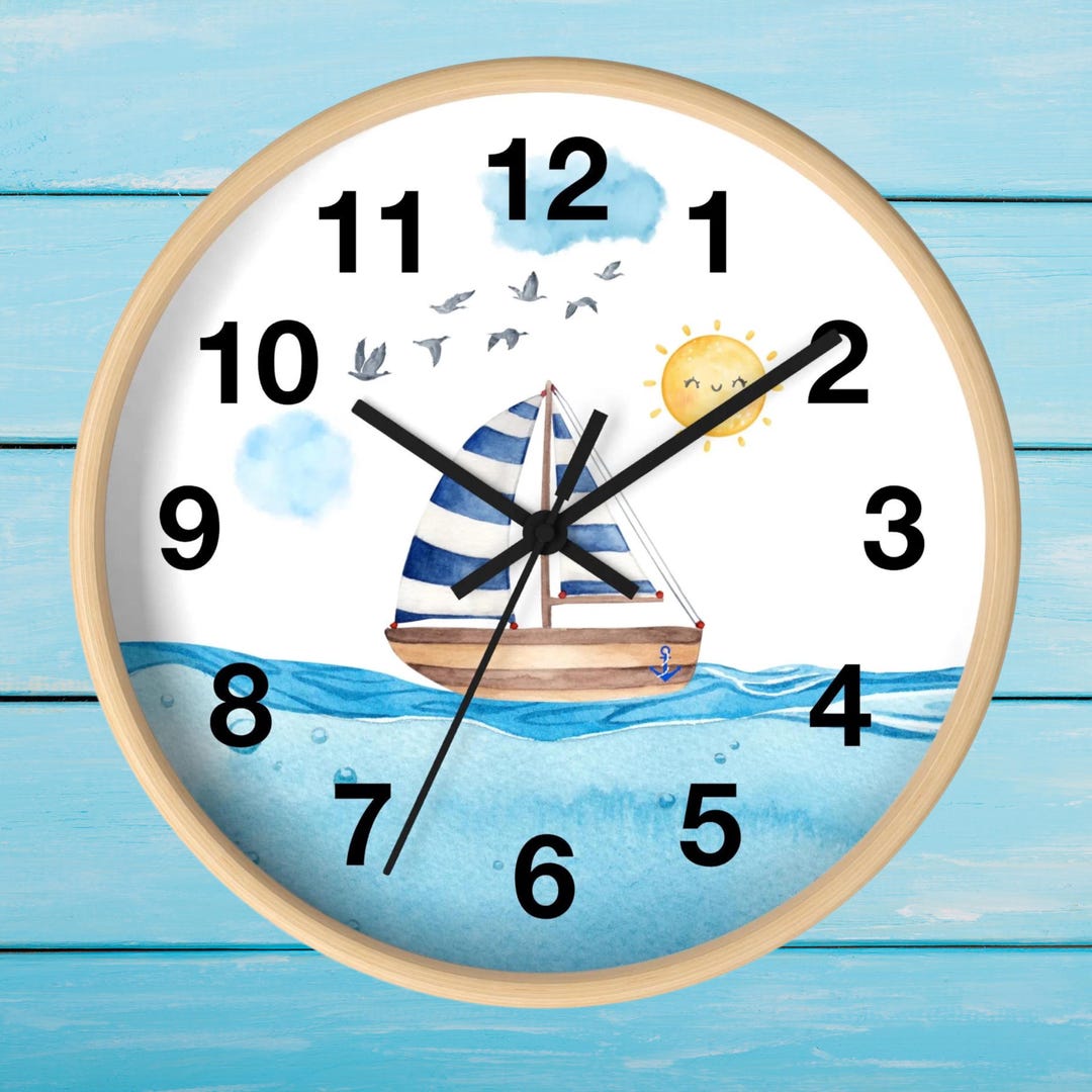 Nautical Wall Clock for Kids Room Wall Clock Nautical for Boys Bedroom ...