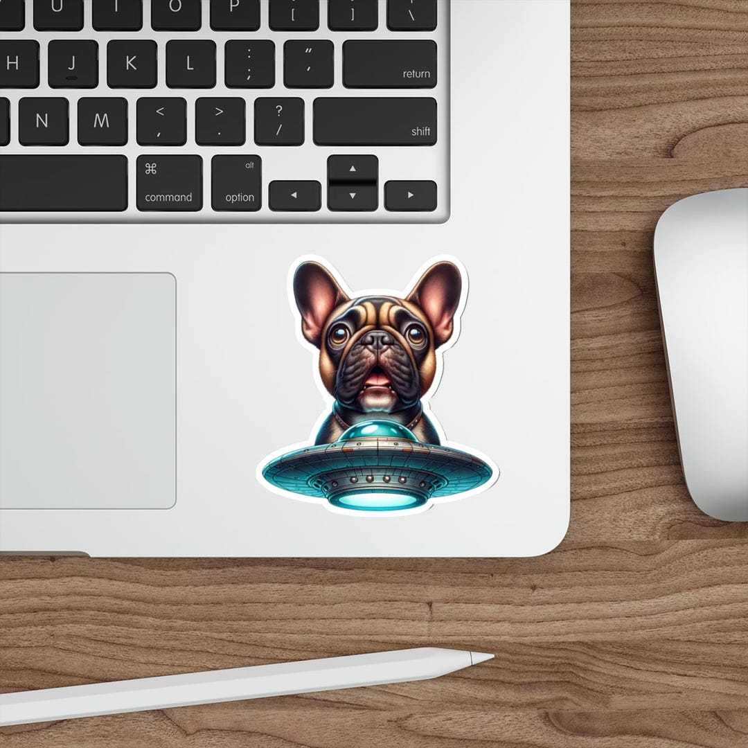 Funny French Bulldog UFO Sticker Alien Dog Vinyl Decal for Laptop ...