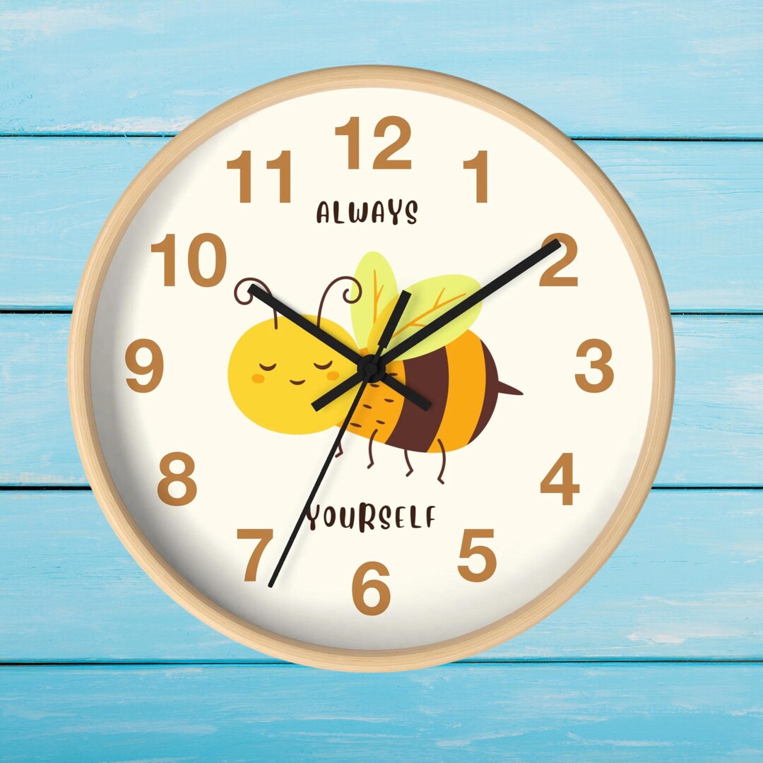 Bee Clock for Kids Wall Clock for Girls Room Clock for Classroom Wooden ...