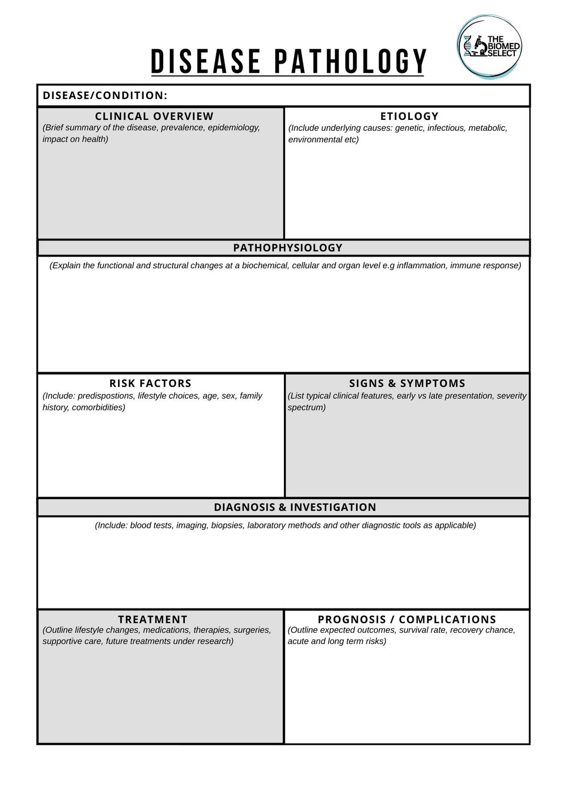 Disease Pathology Revision Template, Biomedical Science - Instant ...