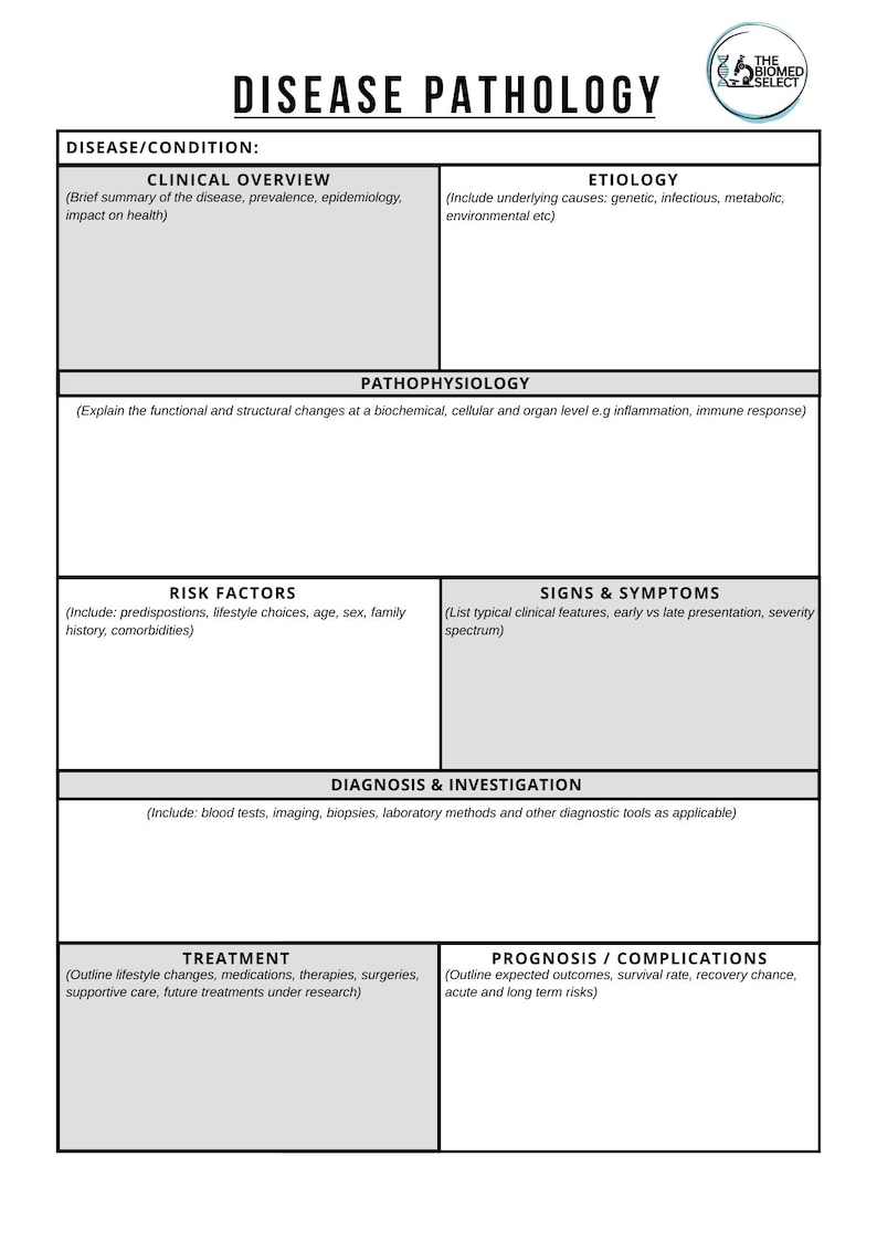 Disease Pathology Revision Template, Biomedical Science - Instant ...