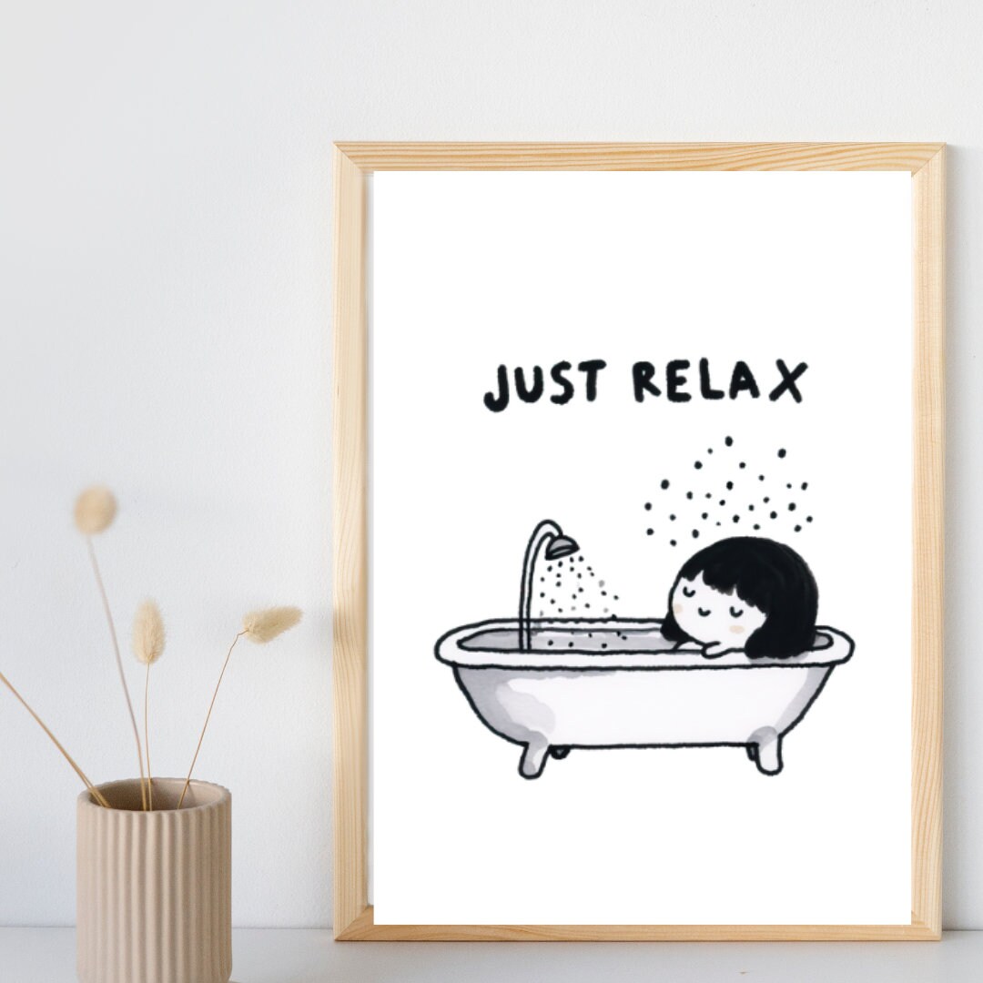 Just Relax Digital Art Print of Woman in Bath A4 Size Grey and White ...
