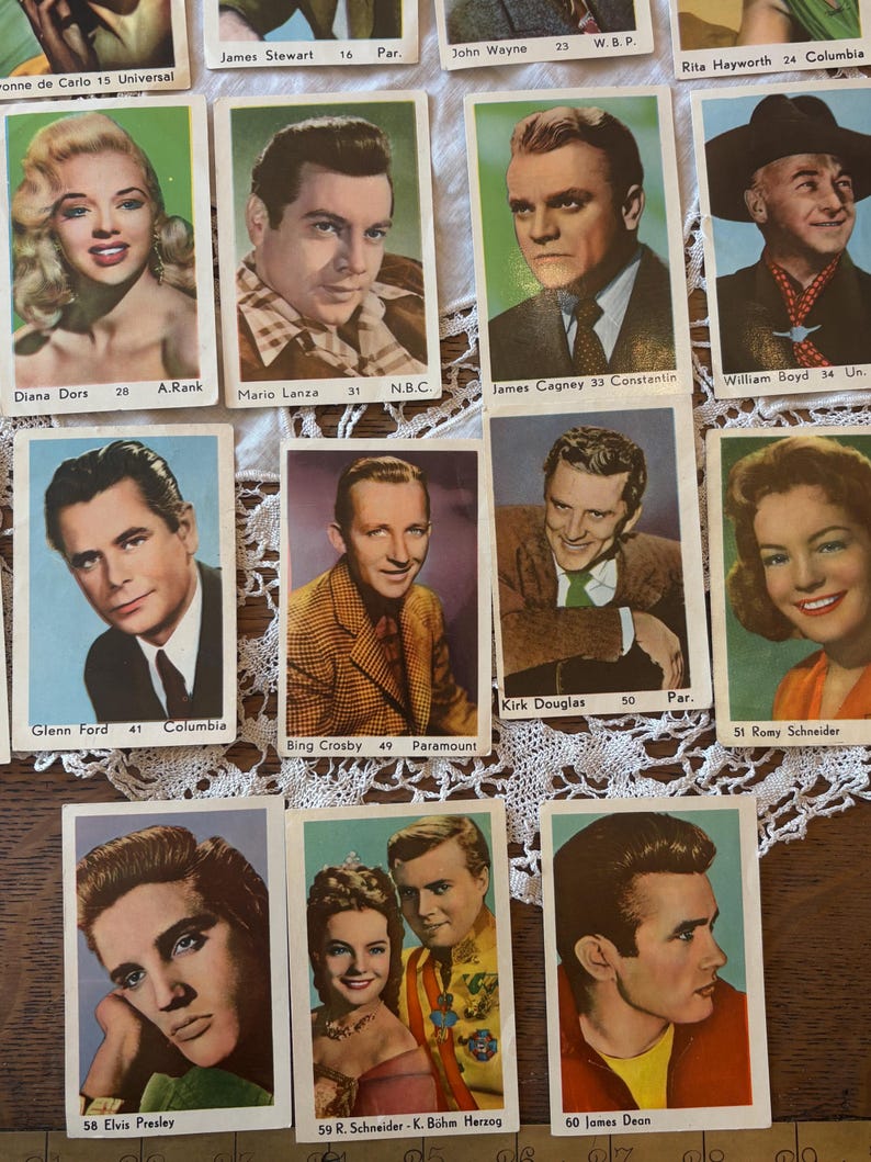 1950s Hollywood Film Star Trading Cards Lot (27) Elvis Presley, James ...