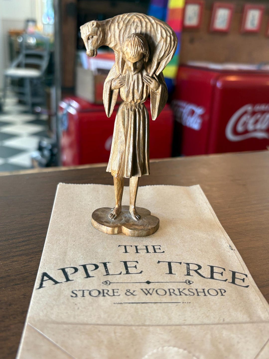 Vintage Quebec Folk Art Wood Carving – the Good Shepherd Figurine With ...