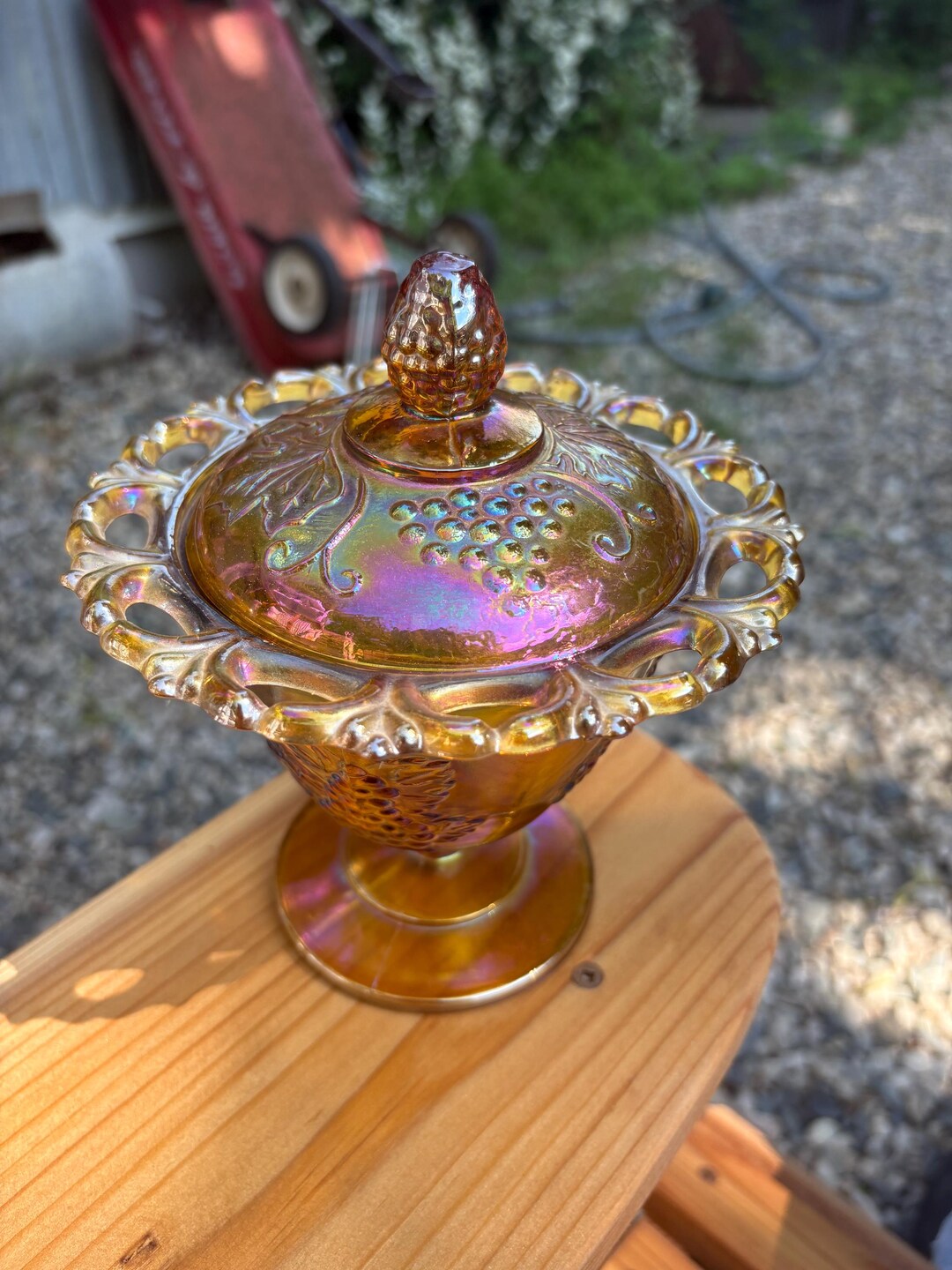 Vintage Rainbow Carnival Glass Bonbon Dish - Etsy