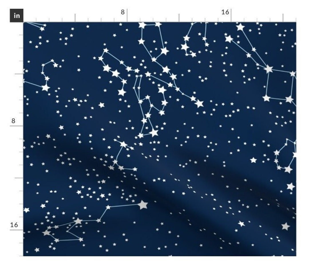 Fabric Remnant 11" L X 54" W - "map of Our Sky" - Organic Cotton. Stars ...