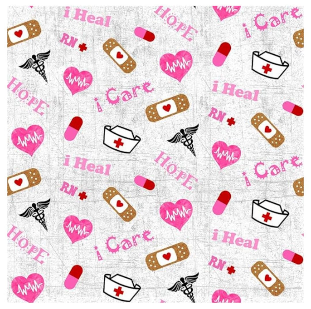 Nurse Cotton Fabric - Fabric With Cute Nurse and Care Print - Fabric by ...