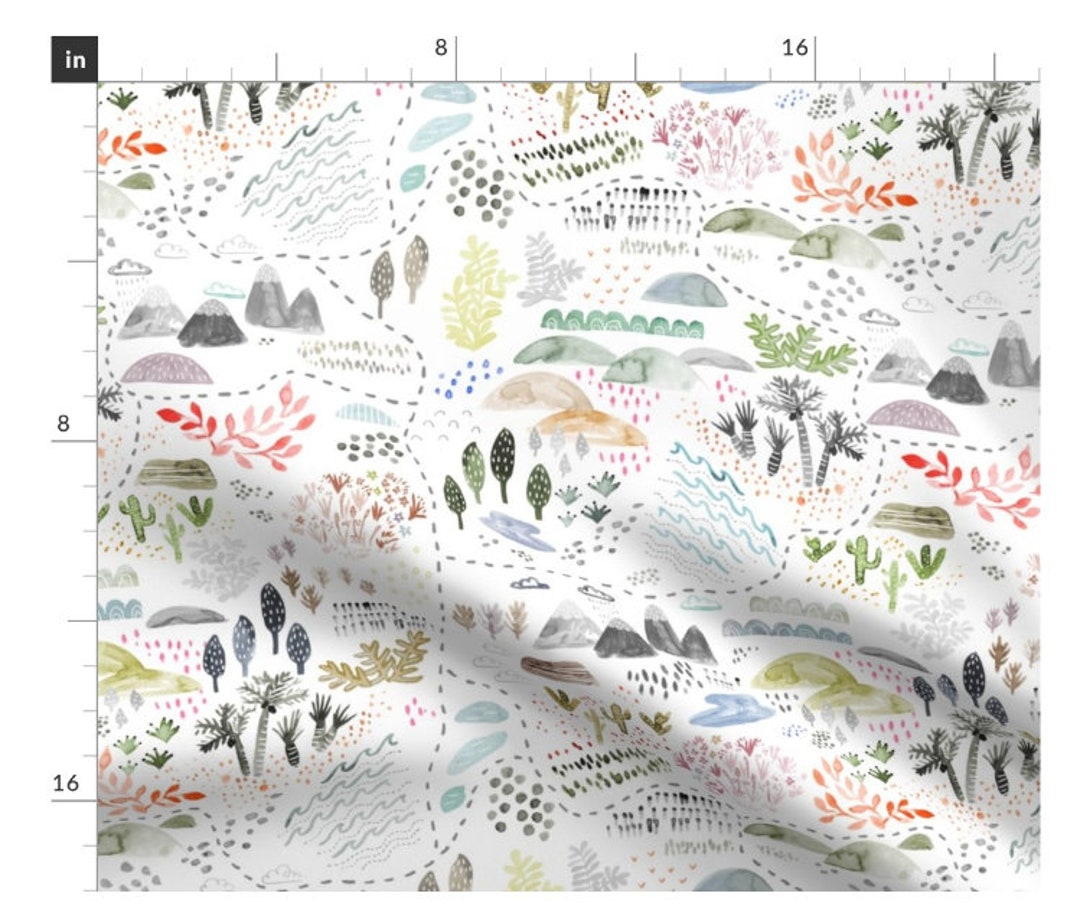 Fabric Remnant ecosystem Map 11l X 54 W Organic Cotton Sateen - Etsy