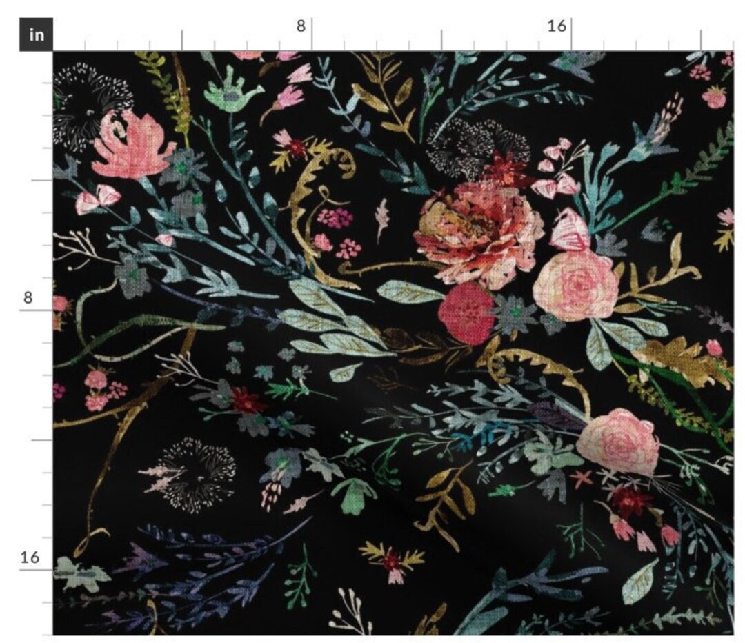Fabric Remnant 18" L X 54" W - Fable Floral Black Jumbo - 100% Organic ...