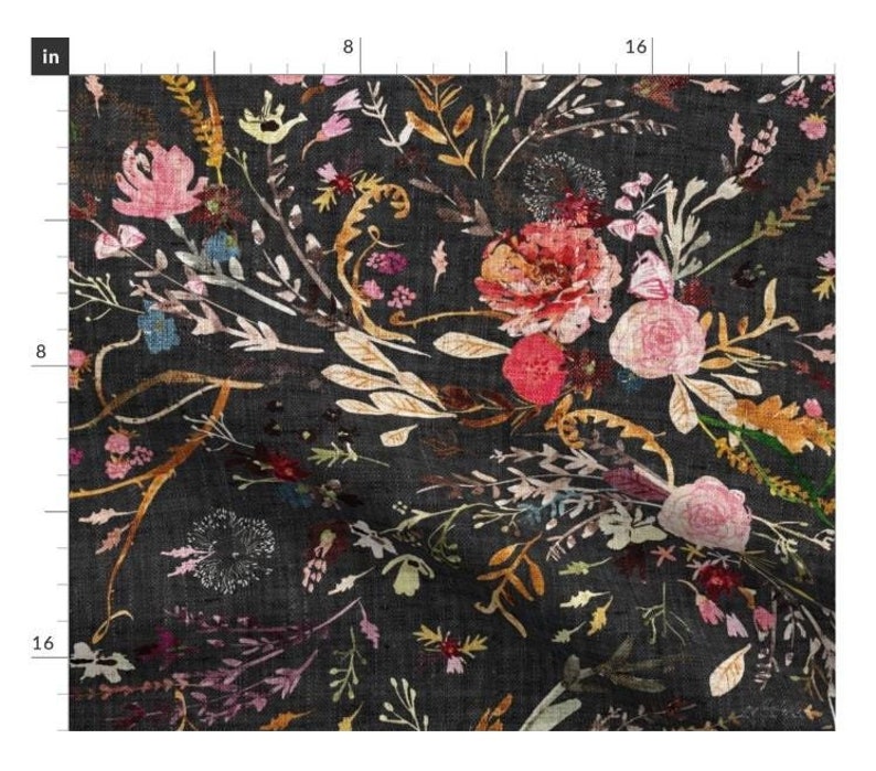 Fabric Remnant 60" L X 23" W - "autumn Fable Floral (charcoal) " - 100% ...