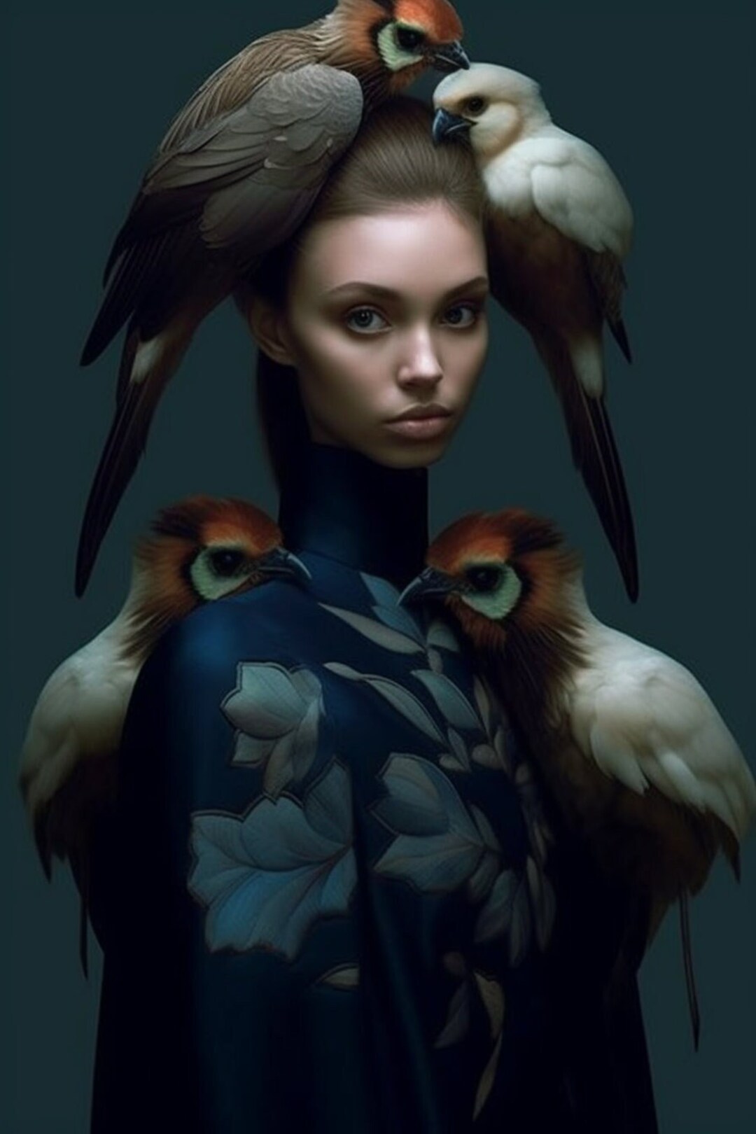 Anne, Portrait of Woman With Birds, Female Portrait, Portrait of a Lady ...