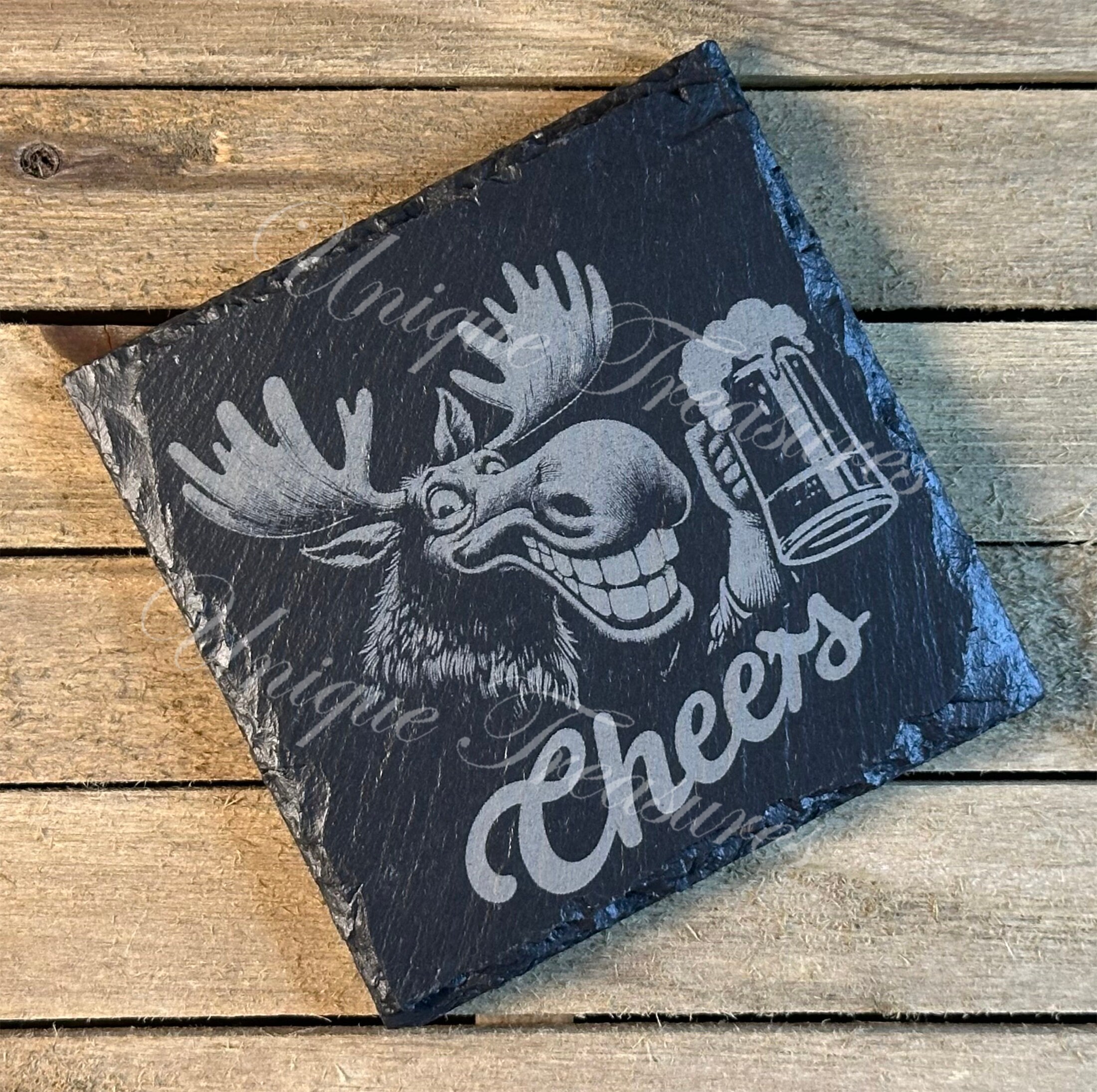 Laser Engraved Slate Coasters: Bear, Moose, Wolf, Elk - Man Cave Decor ...