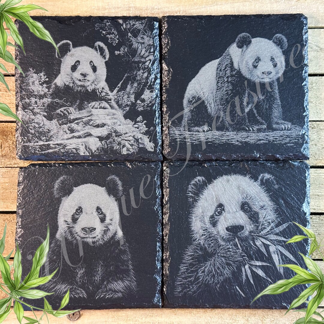 Laser Engraved Slate Coasters, Pandas Exotic Animals Great Gift Idea ...