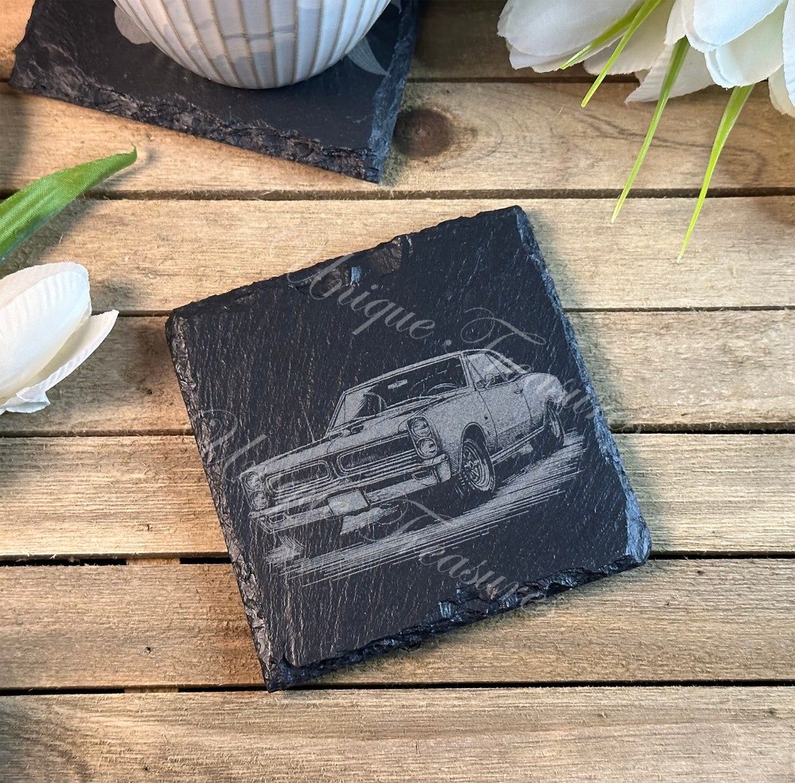 Laser Engraved Slate Coasters: Classic Vintage Muscle Car Art, Set of 4 ...