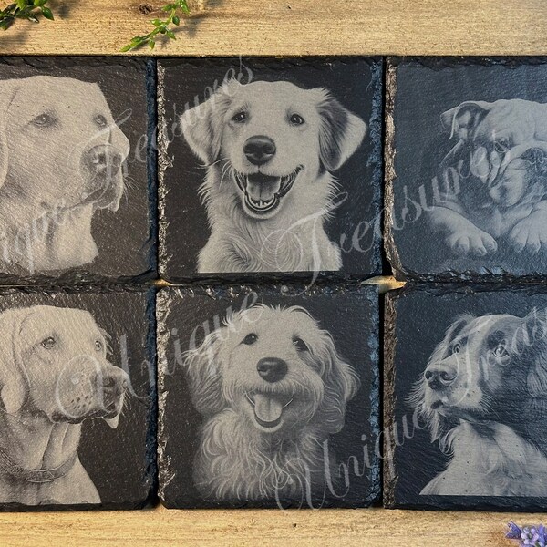 Laser Engraved Slate Coasters, Wilderness Animals, Bear, Wolf, Deer ...
