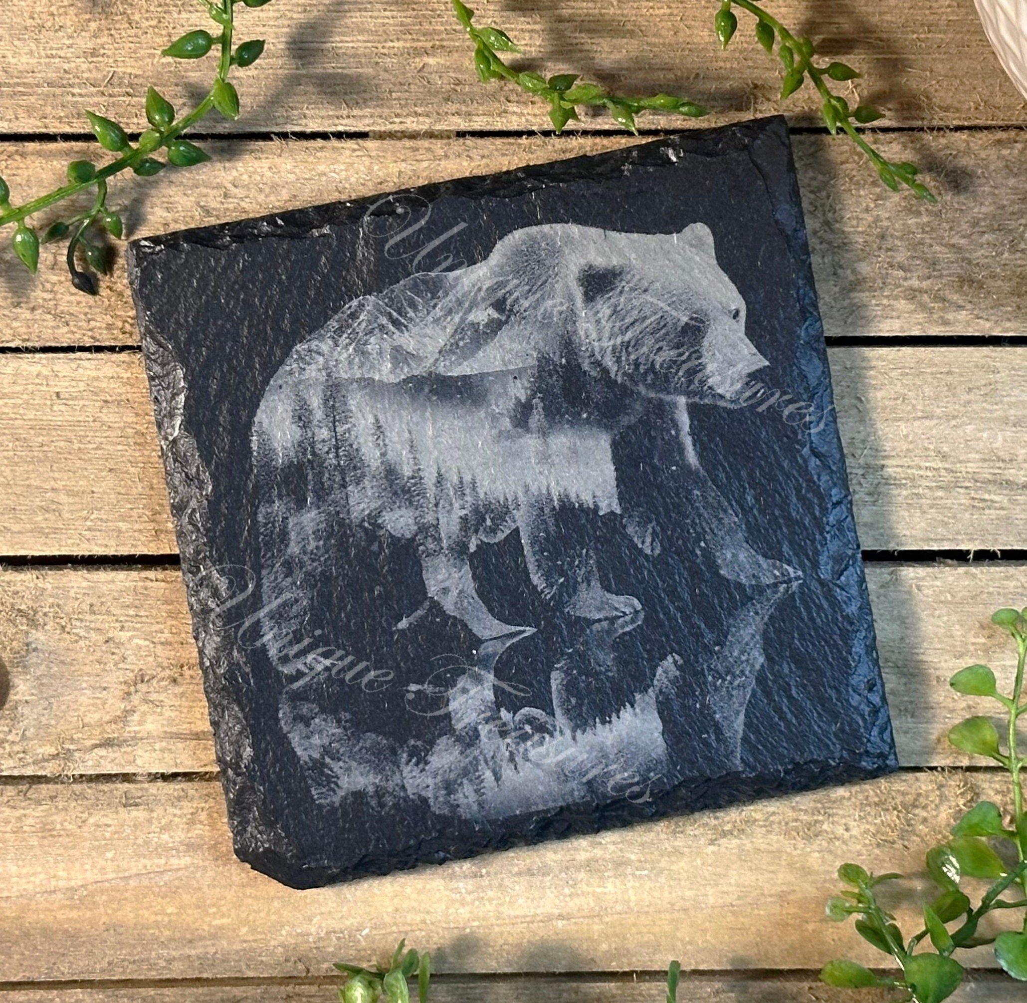 Laser Engraved Slate Coasters: Wilderness Forest Animals, Set of 4 ...