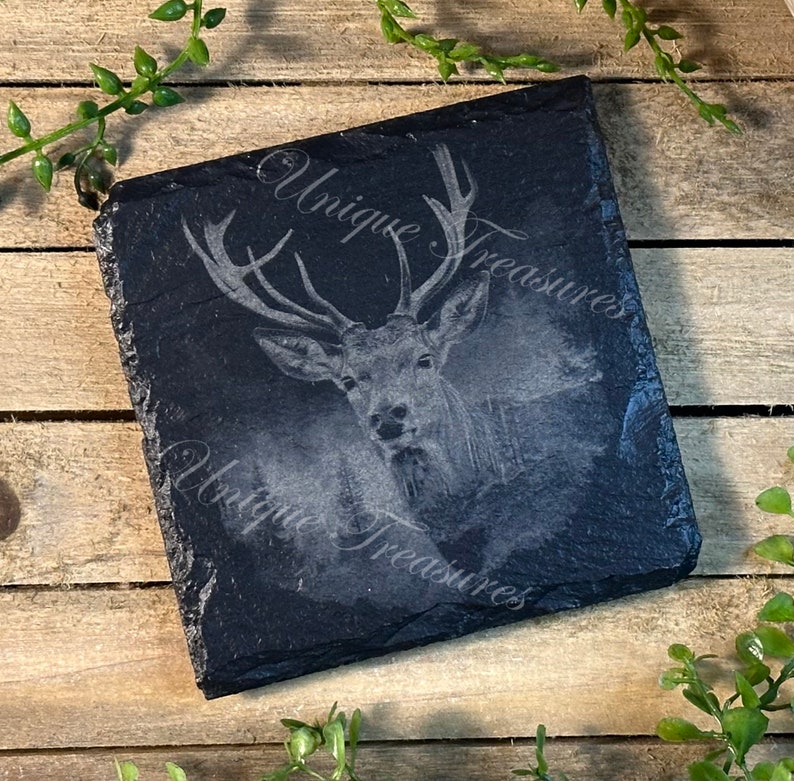 Laser Engraved Slate Coasters: Wilderness Forest Animals, Set of 4 ...