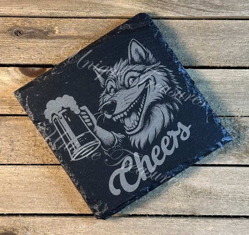 Laser Engraved Slate Coasters: Bear, Moose, Wolf, Elk - Man Cave Decor ...