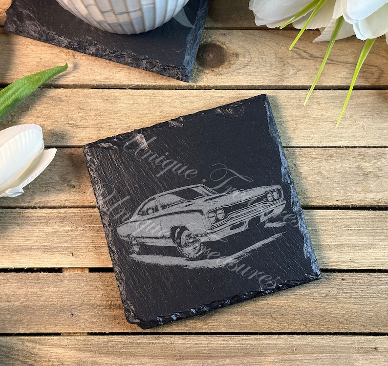 Laser Engraved Slate Coasters: Classic Vintage Muscle Car Art, Set of 4 ...