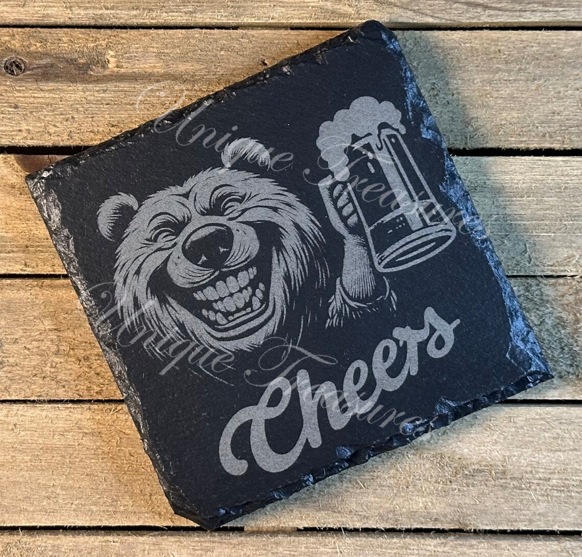 Laser Engraved Slate Coasters, Bear, Moose, Elk, Wolf, Cheers, Mug of ...