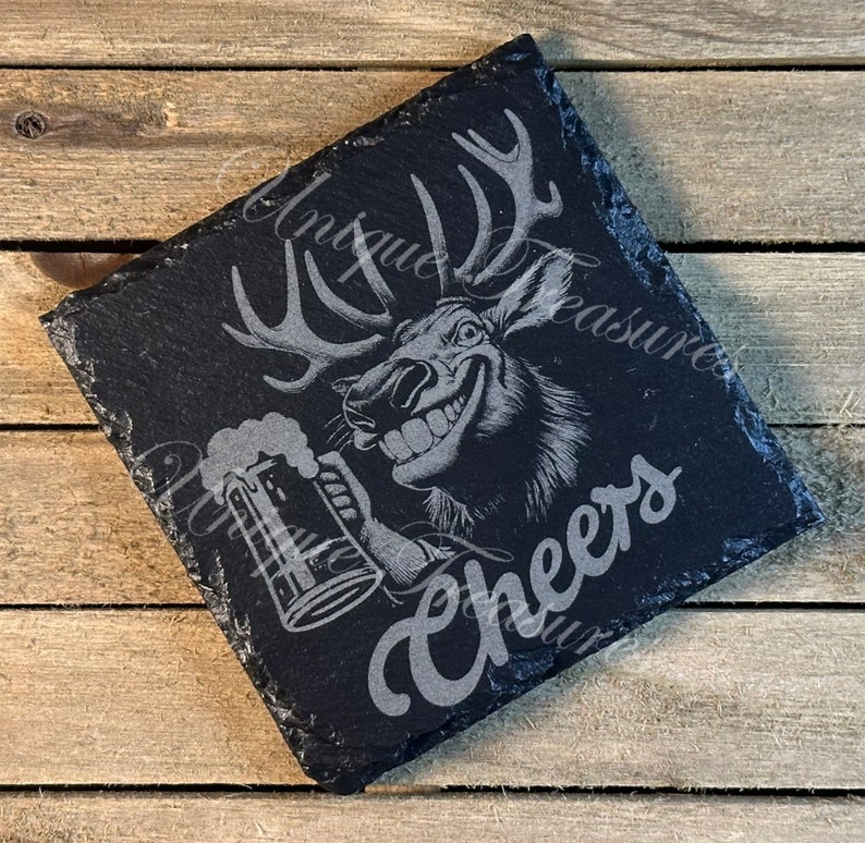 Laser Engraved Slate Coasters: Bear, Moose, Wolf, Elk - Man Cave Decor ...