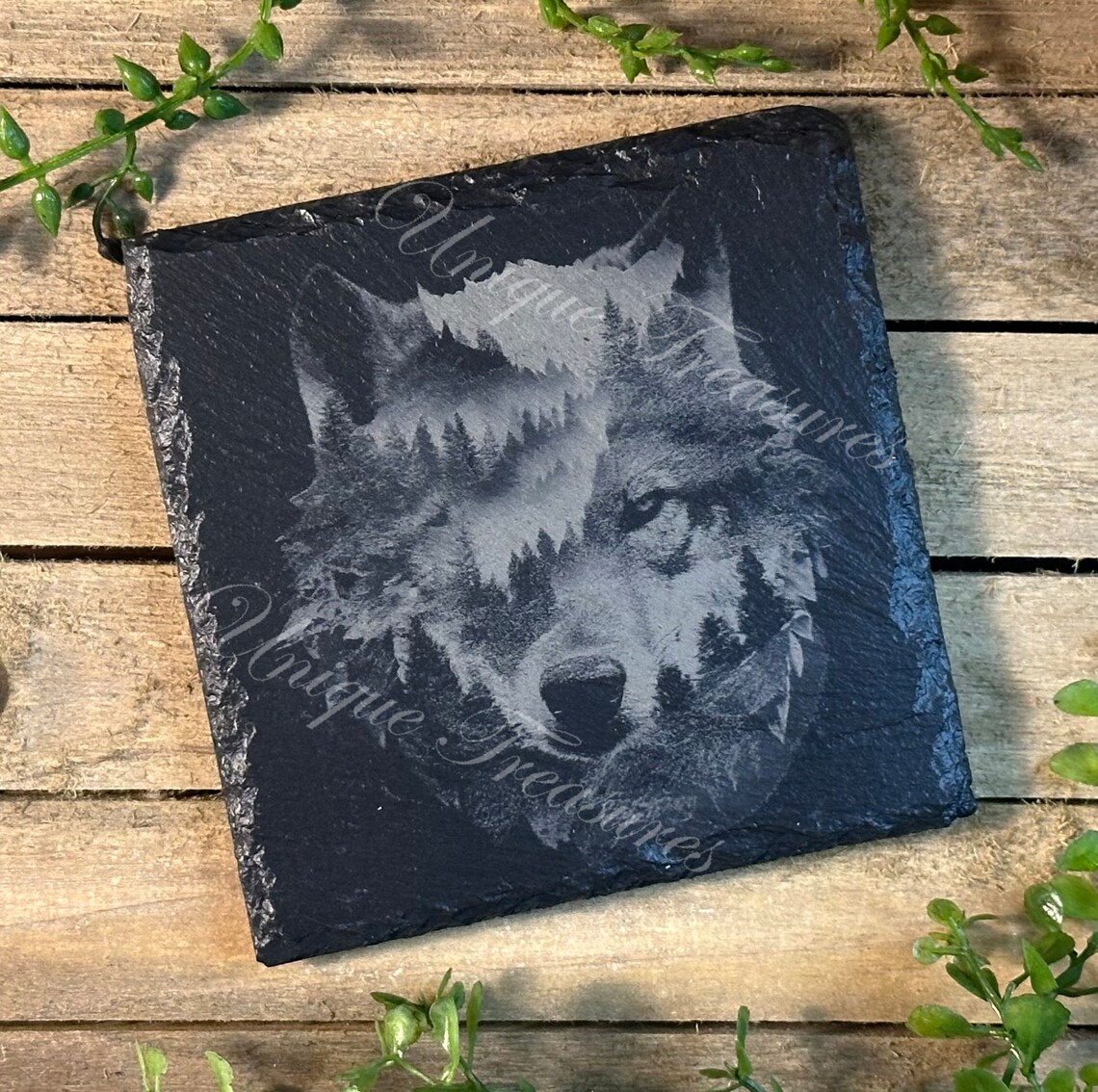 Laser Engraved Slate Coasters: Wilderness Forest Animals, Set of 4 ...
