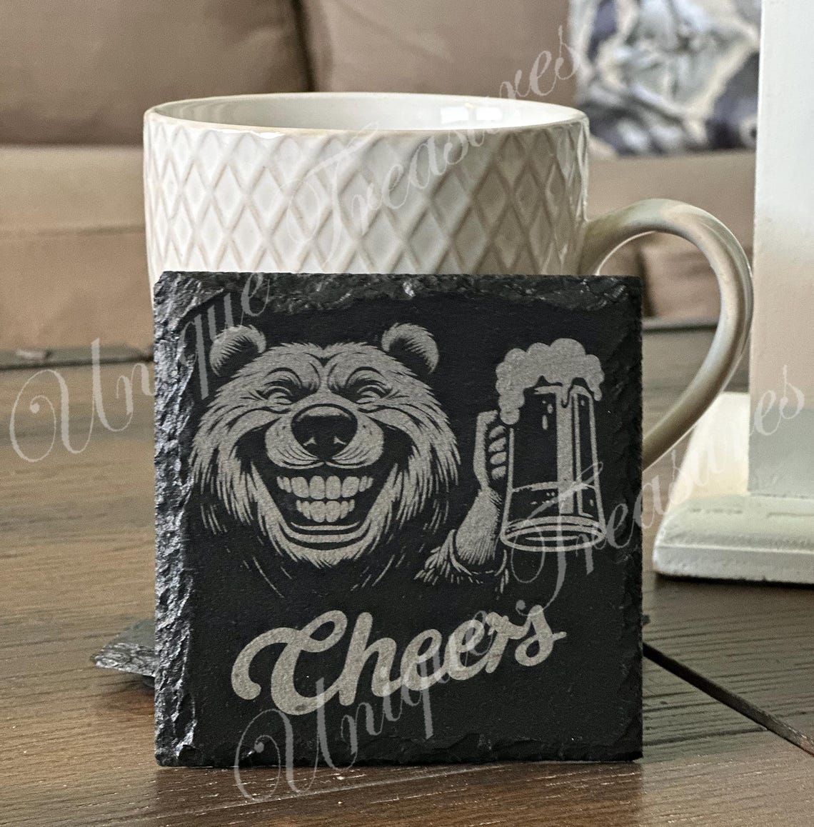 Laser Engraved Slate Coasters: Bear, Moose, Wolf, Elk - Man Cave Decor ...