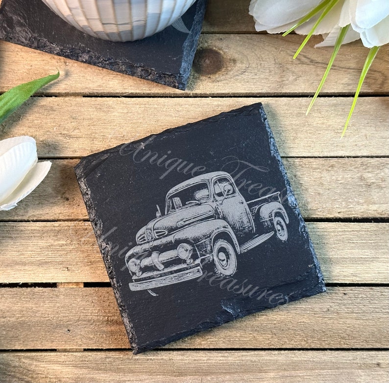 Laser Engraved Slate Coasters: Vintage Truck Art, Set of 4 - Etsy