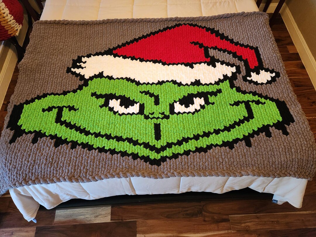 Handmade Grinch Chunky Knit Blanket, Christmas Throw (74x50 Inches) - Etsy