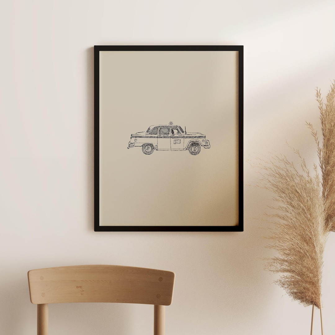 New York City Taxi | Old School Car Line Drawing | Hand Drawn ...