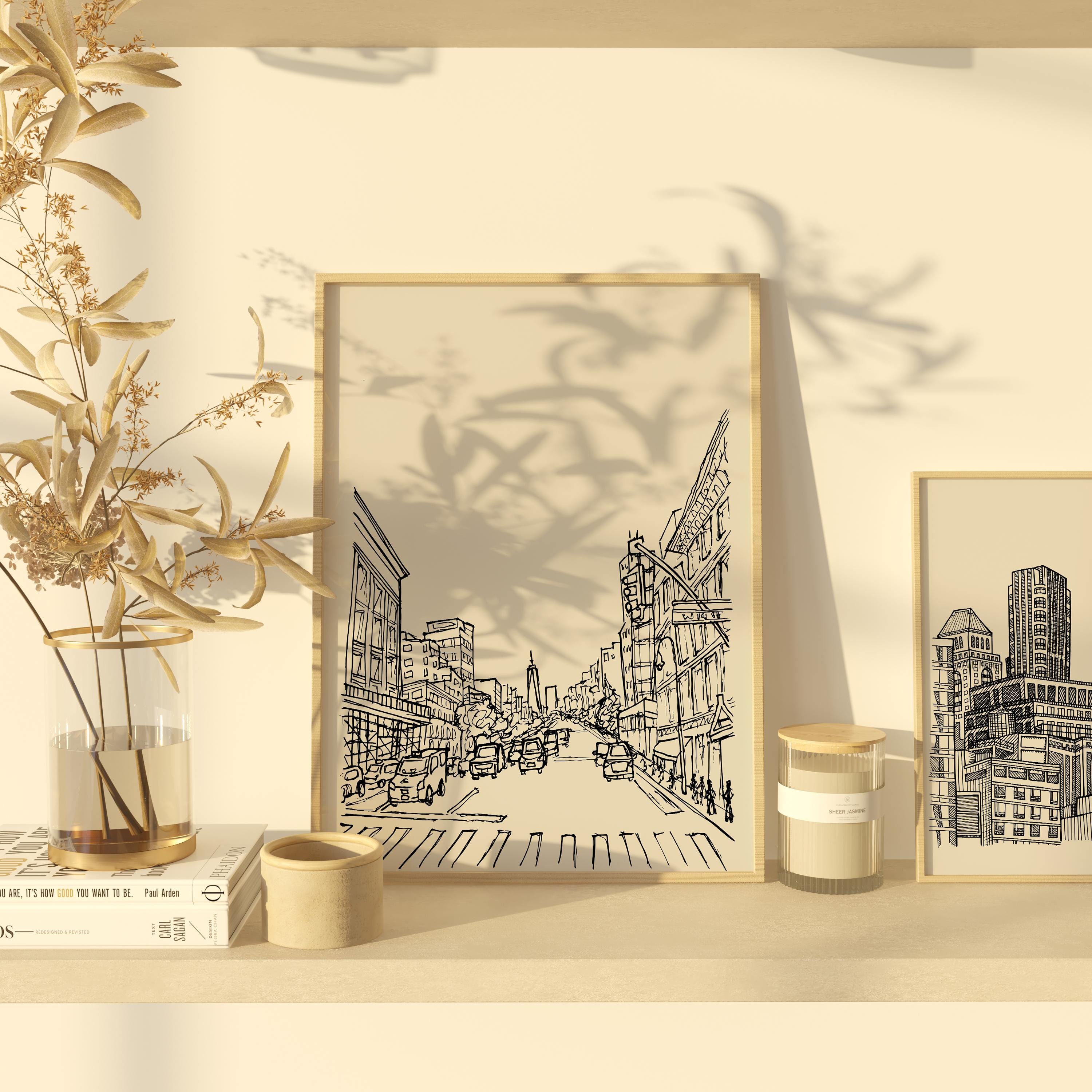 New York City Street Scene | Freedom Tower | Taxis | Cityscape Sketch ...