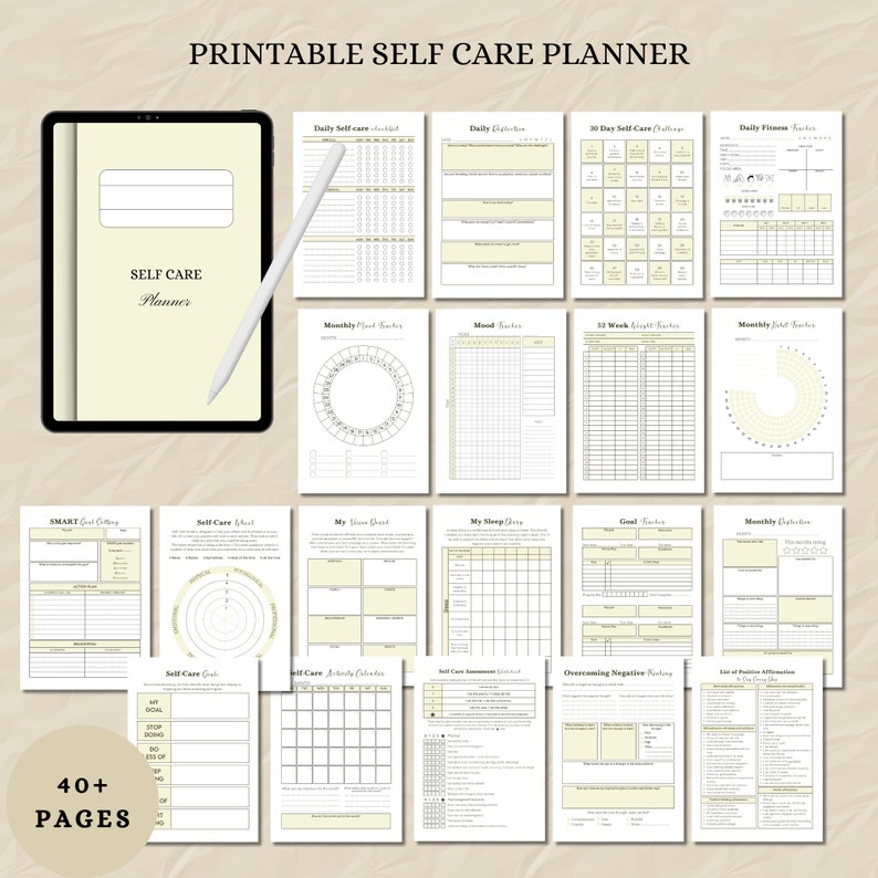 Printable Self-care Planner | Mood Tracker | Positive Affirmations, 30 ...