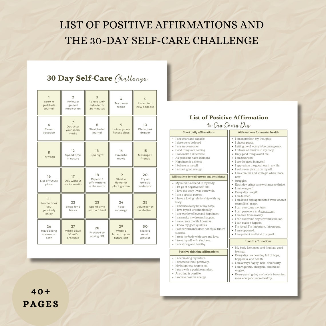Printable Self-care Planner: Mood Tracker, Affirmations (digital ...