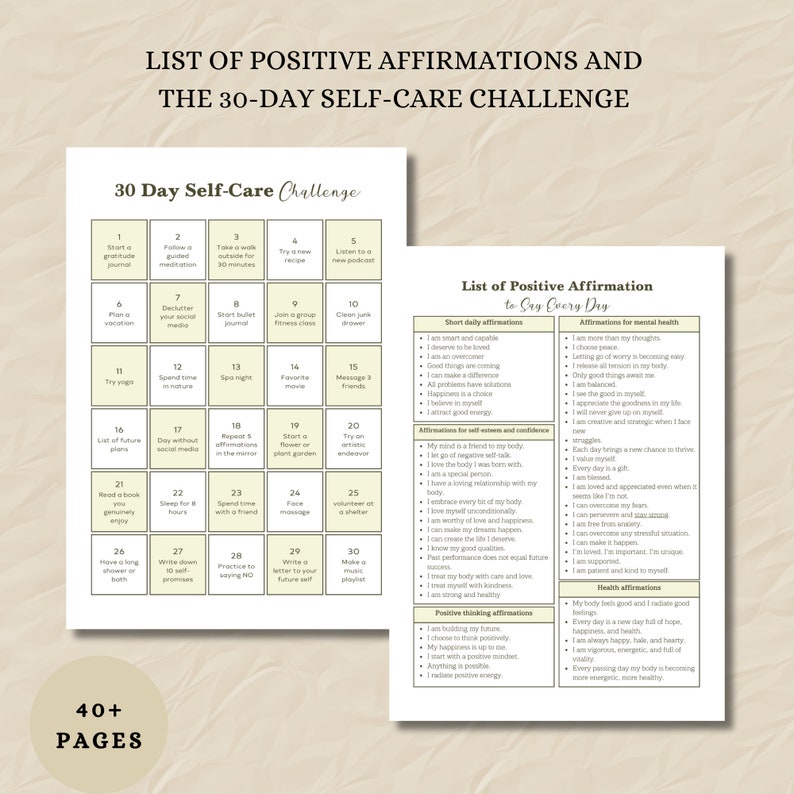 Printable Self-care Planner | Mood Tracker | Positive Affirmations, 30 ...