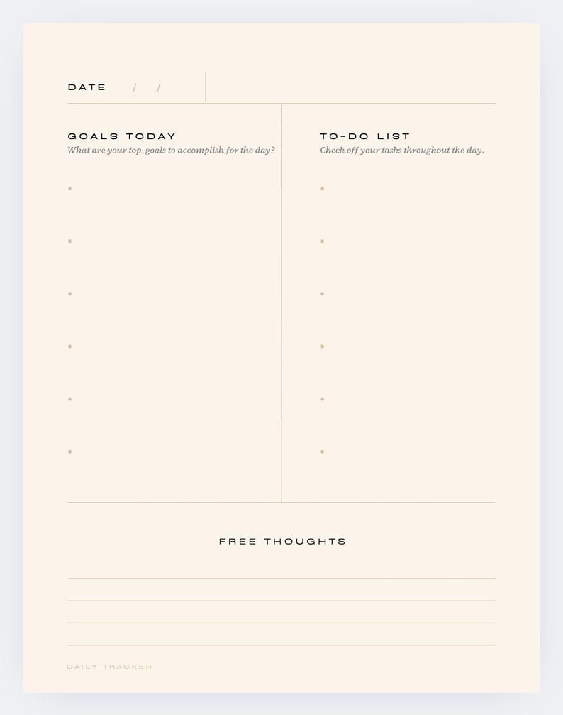Printable Daily Planner Journal | Minimalist To-do List, Goal Tracker ...
