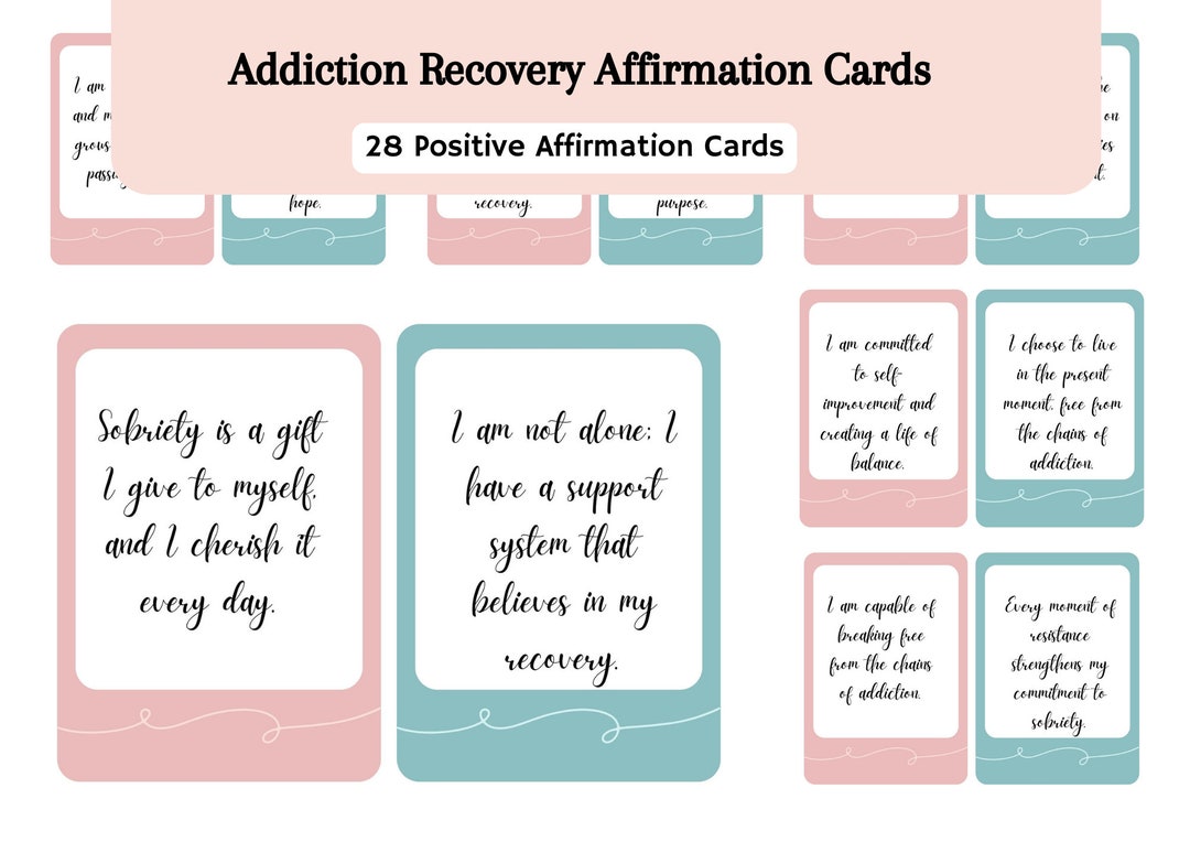 Addiction Recovery Instant Download Printable 28 Affirmation Cards for ...