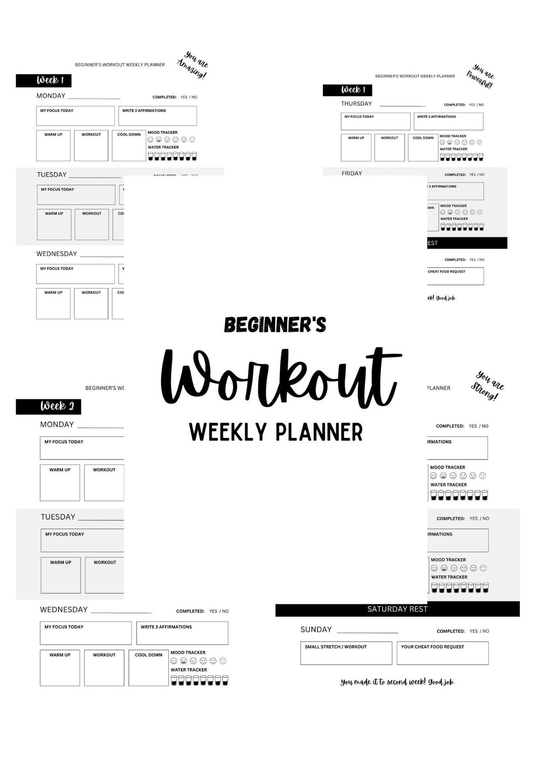 Beginners Workout Weekly Planner PDF Download, Fitness Tracker, Fitness ...