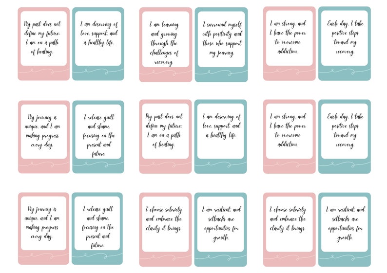 Addiction Recovery Instant Download Printable 28 Affirmation Cards for ...