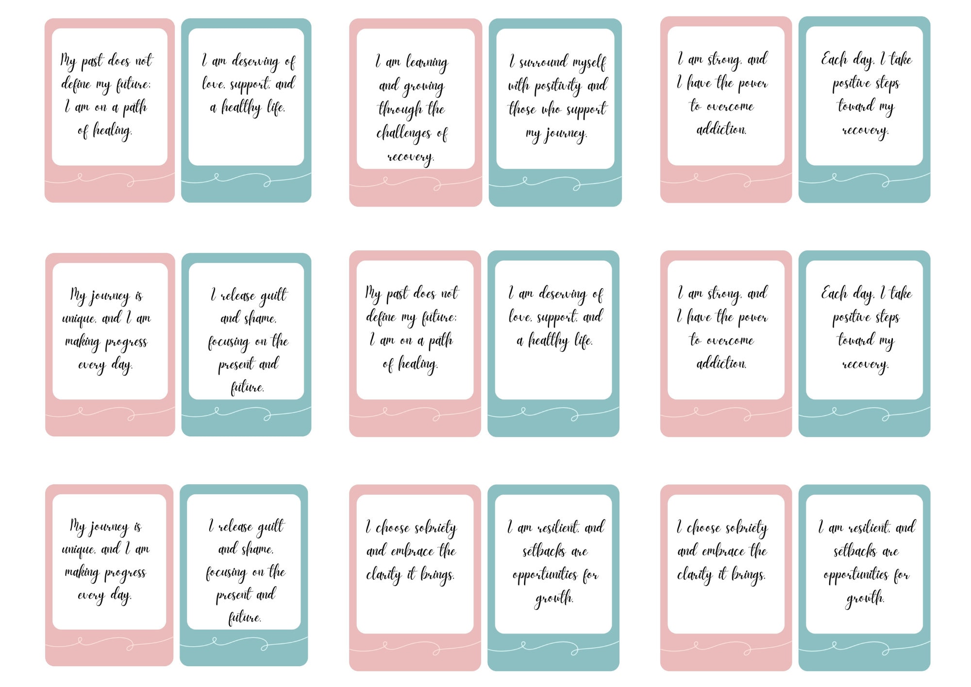 Addiction Recovery Instant Download Printable 28 Affirmation Cards for ...